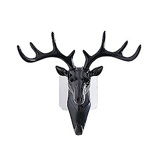 Mural Art Vintage Deer Head Antlers Wall Hook for Hanging Clothes Hat Scarf Key Deer Horns Hanger Rack Wall Decoration (Black)