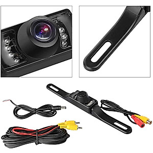 GTP Vehicle Rear View Backup Camera Wide Viewing Angle License Plate Mount Parking Assist Kit - Waterproof High Definition Color w/ 7 Infrared Night Vision LED Universal Car Truck Parking Camera
