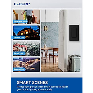 ELEGRP Smart Light Switch, 2.4GHz Wi-Fi Single Pole Light Switch Compatible with Alexa and Google Assistant, Neutral Wire Required, APP Remote Control and Timer Schedule, UL Certified (Black, 1 Pack)