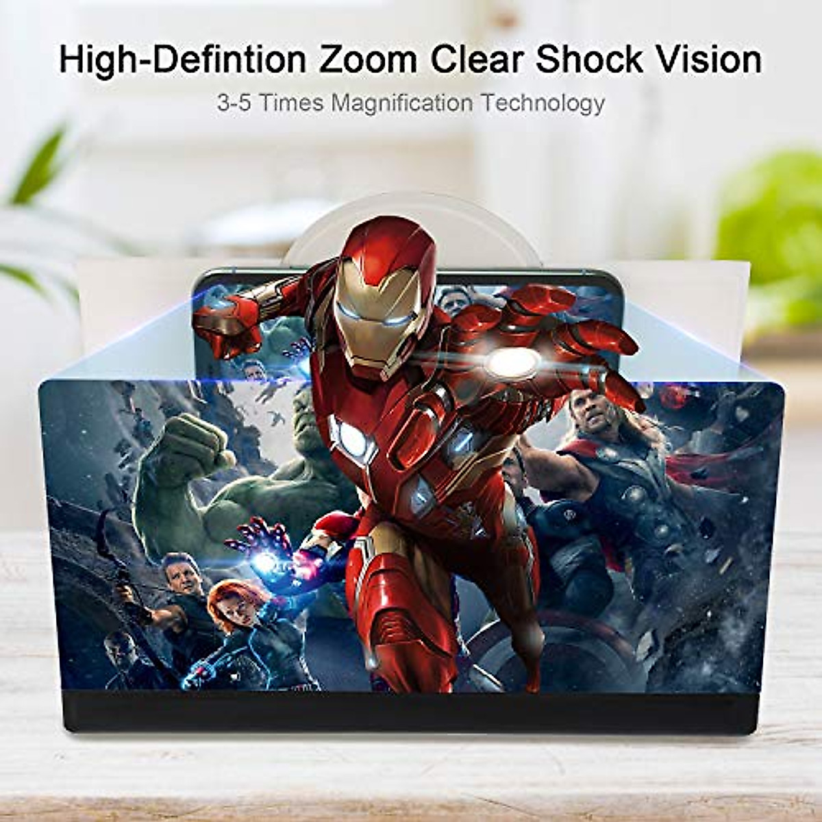 12''HD Foldable Screen Magnifier, 3D HD Mobile Phone Screen Magnifier, Enlarger for Movies,Videos,Gaming,Compatible with Most Phones (Black)