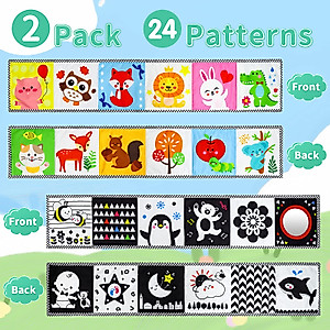 OKOOKO Black and White High Contrast Soft Baby Books 2PCS Washable Tummy Time Toy Crib Stroller Toy Montessori Sensory Toy Early Education for Newborn Baby Infant 0-6 6-12 Months