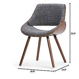 SIMPLIHOME Malden 18 Inch Mid Century Modern Bentwood Dining Chair with Wood Back in Grey Woven Fabric, For the Dining Room