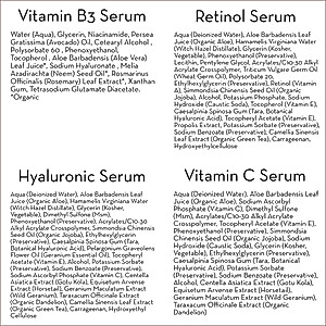 Pure Body Naturals Facial Serum - Hyaluronic Acid Serum, Retinol Serum, Vitamin C Serum, and Vitamin B3 (Niacinamide) Serum - A Perfect Serum Gift Set for Women of All Ages