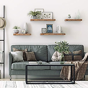 HOOBRO Floating Shelves, Wall Shelf Set of 4, 15.7 inch and 23.6 inch Hanging Shelves with Invisible Brackets Bundle, for Bathroom, Bedroom, Kitchen, Office, Living Room, Rustic Brown BF40BJ-60BJ01