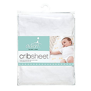 aden + anais Essentials Classic Crib Sheet, 100% Cotton Muslin, Super Soft, Breathable, Tailored Snug Fit, Solid White