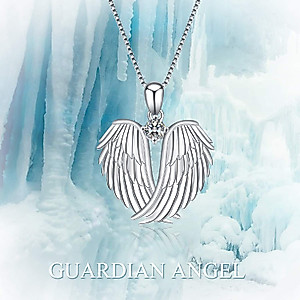 YFN Angel Wings Necklace 925 Sterling Silver Guardian Angel Wings Pendant Birthstone Necklace for Women Jewelry Gifts