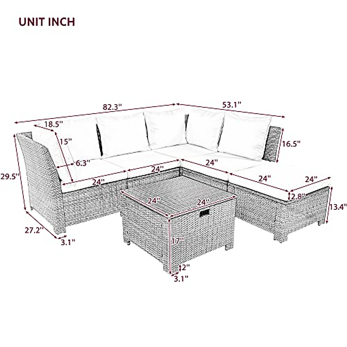 OPTOUGH 6-Piece Outdoor Set, PE Wicker Rattan-Sofa with 2 Corner, 2 Single Chairs, 1 Ottoman and 1 Storage Table, All-Weather Conversational Furniture,for Backyard,Garden, Beige