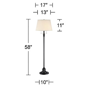 360 Lighting Spenser Traditional Floor Lamp Standing Exquisite 58" Tall Oiled Bronze Brown Metal Thin Column Off-White Linen Fabric Empire Shade for Living Room Reading House Bedroom Home