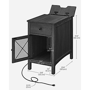 VASAGLE Side Table with Storage, End Table with USB Ports and Outlets, Nightstand with Charging Station, Drawer, Storage Cabinet, Magazine Rack, for Living Room, Bedroom, Charcoal Gray ULET312T22