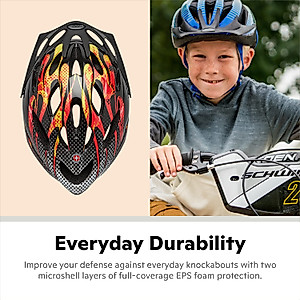 Schwinn Thrasher Kids Bike Helmet, Boys And Girls, Fits 50 - 54cm Circumference, Ages 5-8 Year Olds, Lightweight, Detachable Visor, CPSC Safety Certified, Child, Flames