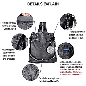 ROOSALANCE Women's Backpack Handbags Fashion Waterproof Leather Travel Shoulder Bags Ladies Black
