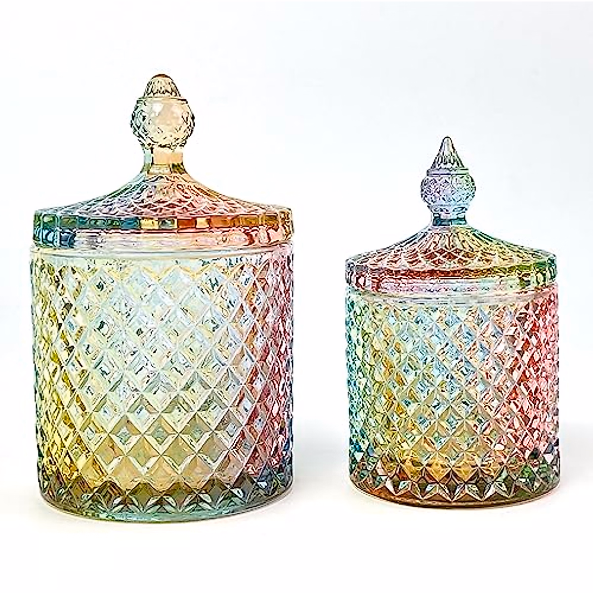 EWEIGEER Colorful Crystal Glass Candy Snack Barrel Storage Jar Embossed Luxury Cookie Buffet Canister With Lids Jewelry Box Jar Biscuit Containers