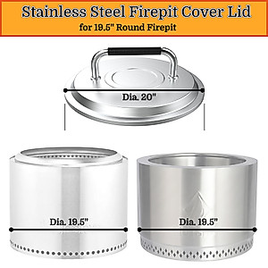 PARTAKER Stainless Steel Fire Pit Cover Lid for Solo Stove Bonfire, 19.5" Portable Fire Pit Cover with Heat-Resistant Handle, Outdoor Wood Burning and Low Smoke Camping Stove Accessory