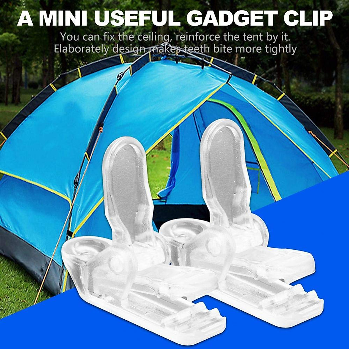 Tihebeyan 20 pcs Tent Tarp Clips,Heavy Duty Windproof Awning Poles Clamp Grip, Plastic Alligator Snaps for Camping, Tarps, Caravan, Transparent
