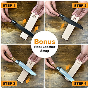 Toptzon Diamond Brown Rolling Knife Sharpener – Roller Knife Sharpener Kit with 15 & 20 Degree Magnetic Angle Stand & Leather Strop Paddle Kit - Easy Sharpening for Kitchen Knife (Modern Brown)