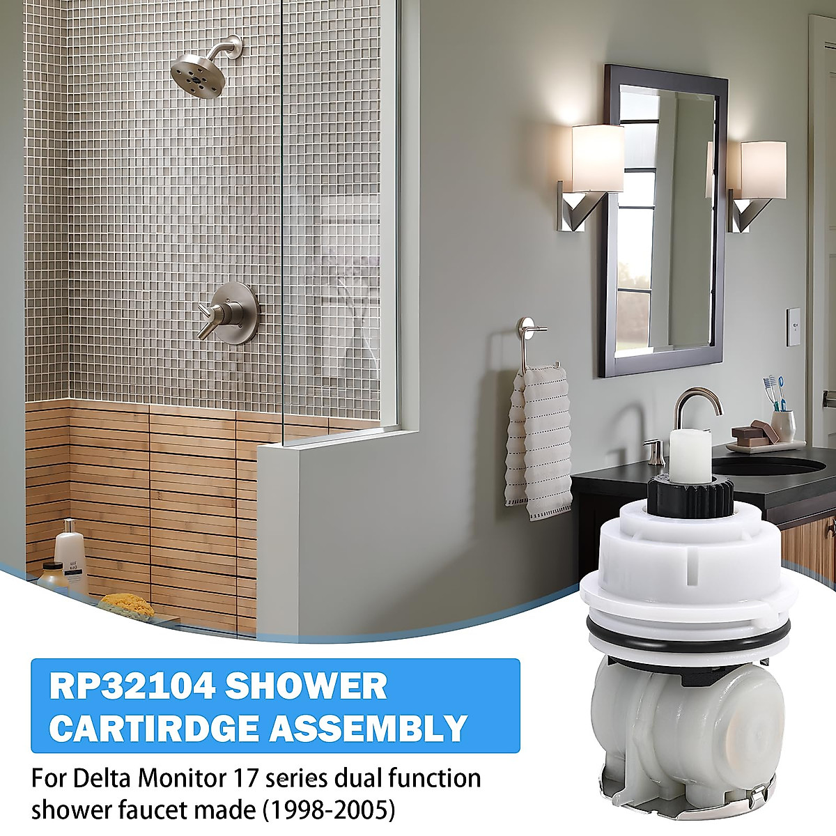 RP32104 Delta Shower Cartridge Replacement for Delta Monitor 17 Series (1998-2005) Dual Function Bath Tub and Shower Faucet Parts Delta Shower Faucet Cartridge Assembly