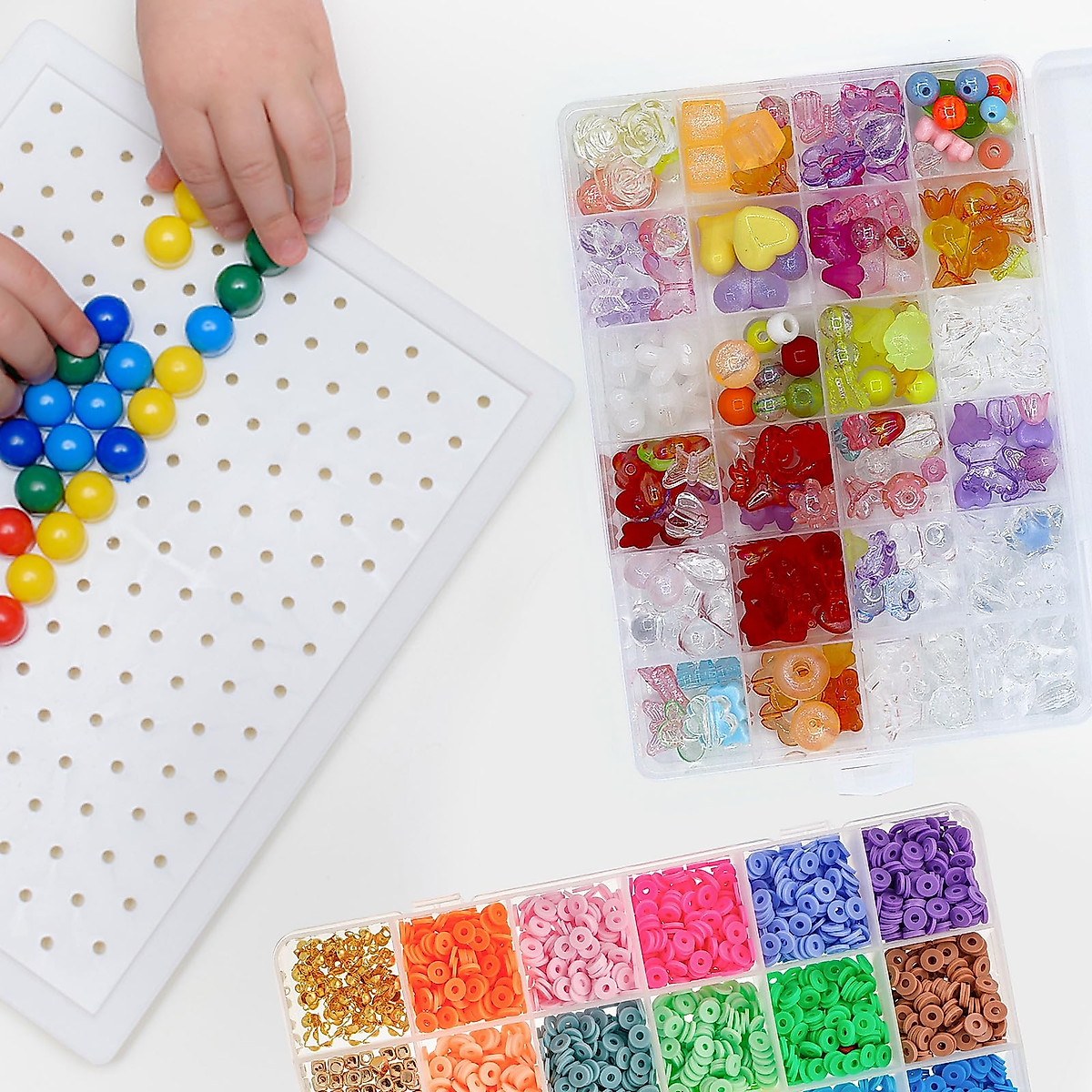 RYKOMO 2 Pack Clear Plastic Organizer Box 24 Grids Plastic Organizer Box with Fixed Dividers Clear Storage Container Jewelry Box for Beads Art DIY Crafts Jewelry Hair Accessories