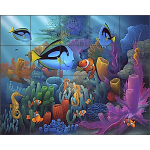 "Friends of The Sea" by David Miller - Artwork On Tile Ceramic Mural 24" x 30" Kitchen Shower Backsplash