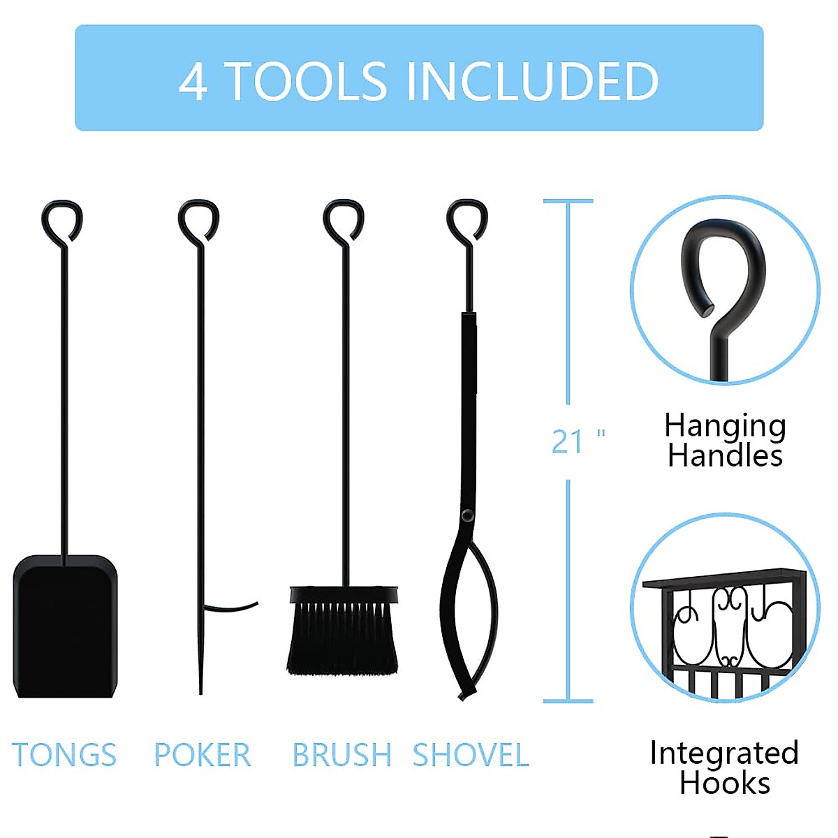 KLOLKUTTA Firewood Rack Indoor with Fireplace Tools Set,Large Fire Wood Racks Lumber Storage Logs Bin Heavy Duty Wood Stacker Stand Tools Accessories(29.5"x11.8"x23.6")