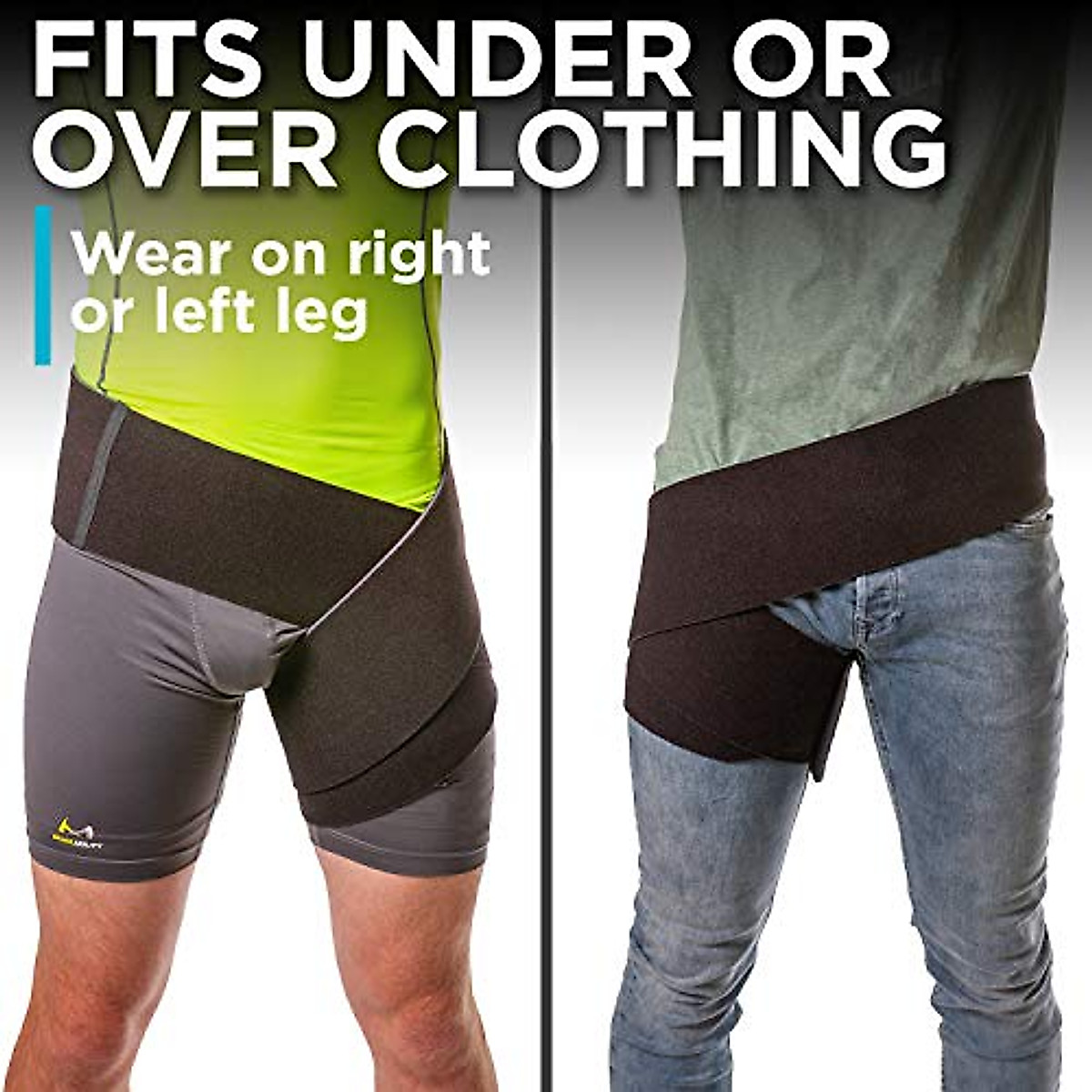 BraceAbility Hip Brace & Groin Strain Wrap | Non-Slip Hamstring & Thigh Compression Support Spica for Pulled Quad Muscle, Arthritis Relief, Inguinal Hernia or Abduction Hip Flexor Injury (One Size)