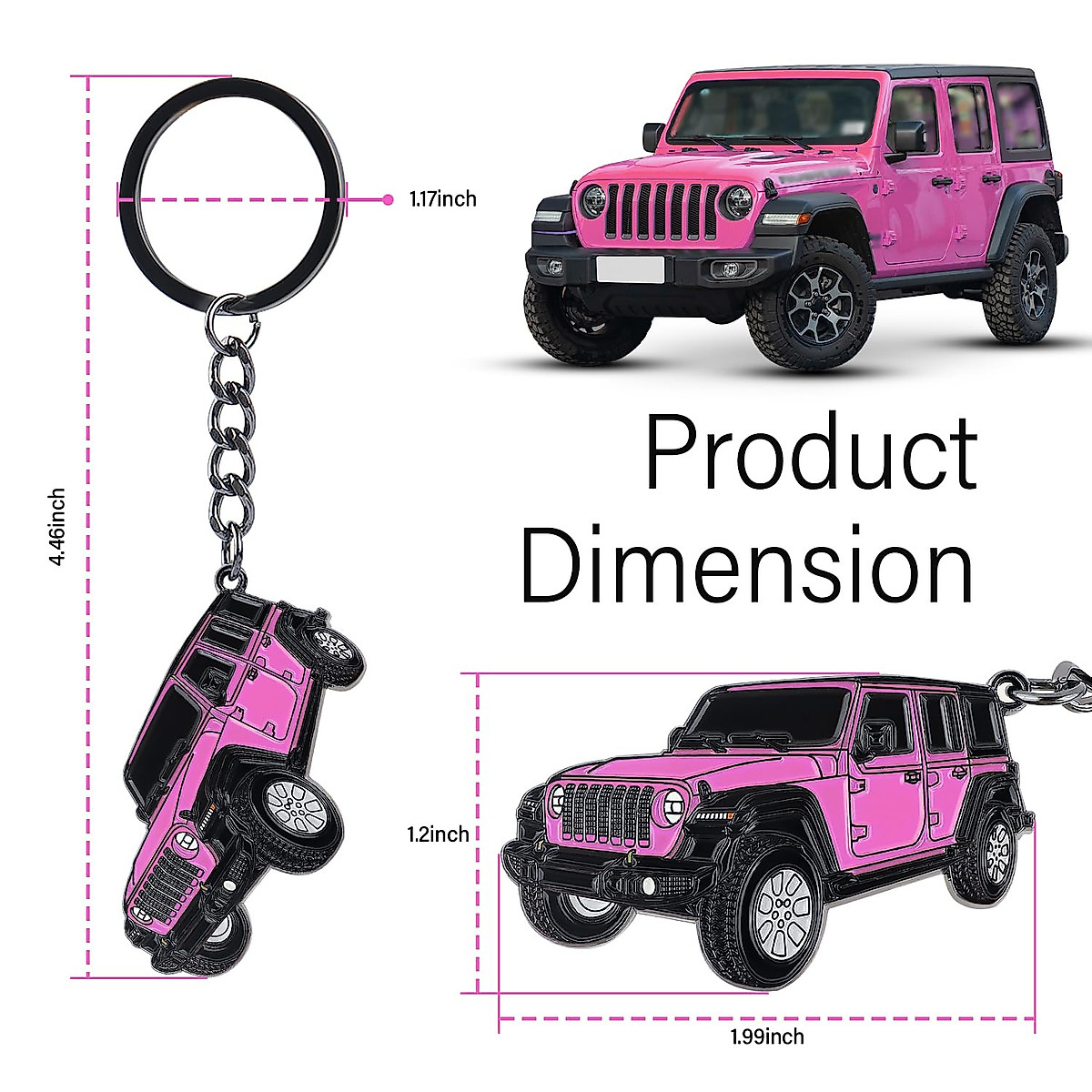 NHHC Key Chains for Car Keys,3D Creative Car Key Holder Compatible with Jeep Wrangler,Universal Car Key Chain with Key Ring (Pink)