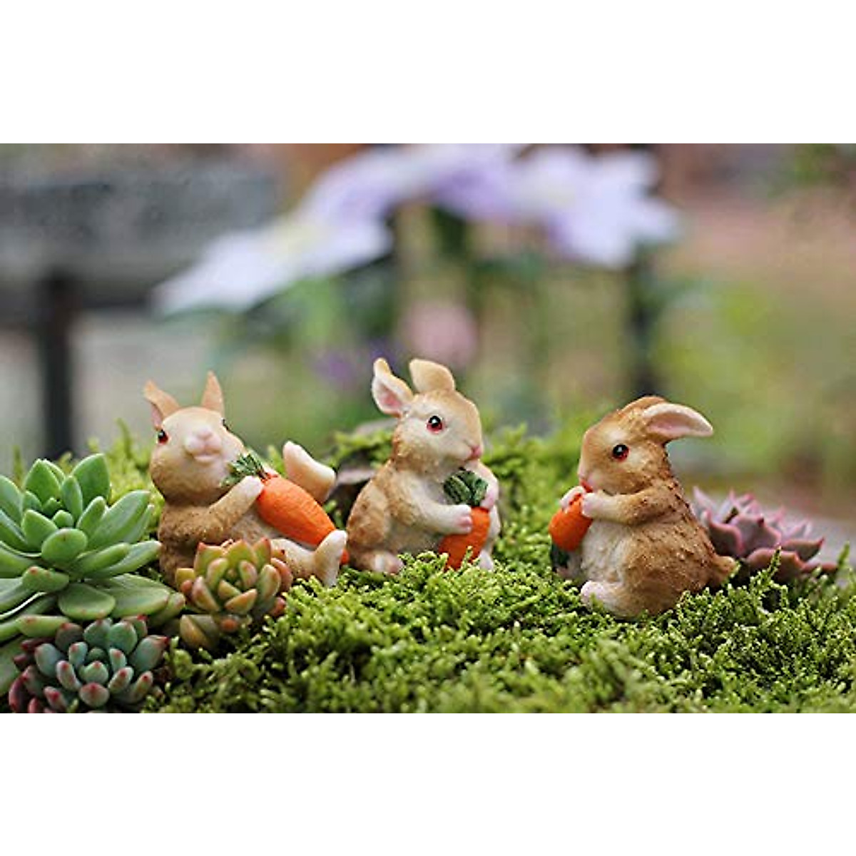 MUAMAX 3 PCs Miniature Bunnies Fairy Garden Accessories Rabbit Easter Bunnies Resin Ornaments Garden Bonsai Decoration Sculpture Statue Figurines for Lawn Potted Plants