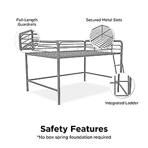 DHP Jett Junior Full Metal Loft Bed, Silver
