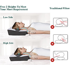 Cervical Neck Pillow for Neck Pain, IKSTAR Memory Foam Neck Pillow for Sleeping, 2 in 1 Ergonomic Pillow for Neck Shoulder Pain Relief, Orthopedic Pillow for Side, Back, Stomach Sleepers [U.S .Patent]