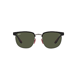 Ray-Ban RB3698M Scuderia Ferrari Collection Square Sunglasses, Matte Black On Matte Gunmetal/Green, 53 mm