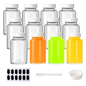 BPFY 12 Pack 4 oz Glass Juice Shot Bottles with Caps, 120 ml Empty Wellness Shot Glass Bottles, Reusable Clear Glass Bottles with Lids for Juice, Ginger Shots and Homemade Beverages
