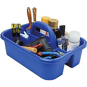 Akro-Mils 09185 Plastic Tote Tool & Supply Cleaning Caddy with Handle, (18-3/8-Inch x 13-7/8-Inch x 9-Inch), Blue (09185BLUE)