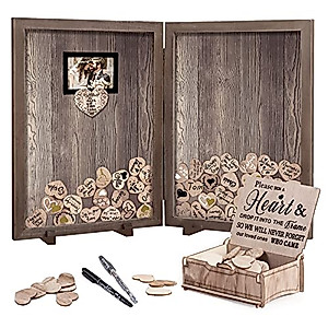 Y&K Homish Guest Book for Wedding Alternative Rustic Wedding Decorations for Reception Wedding Signs Guest Book with Pen 160 Blank Wooden Hearts