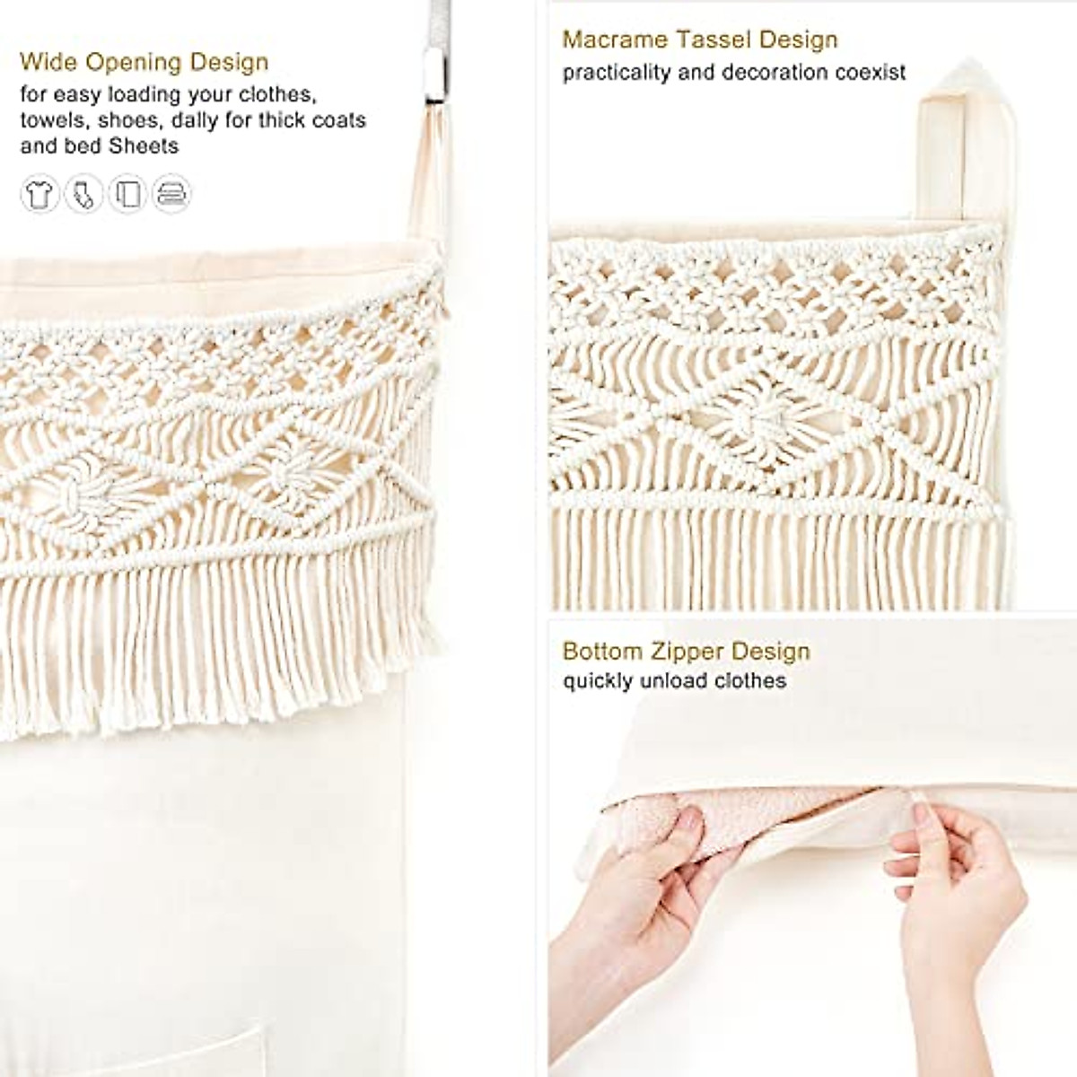 Mkono Macrame Over The Door Organizer and Hanining Laundry Hamper