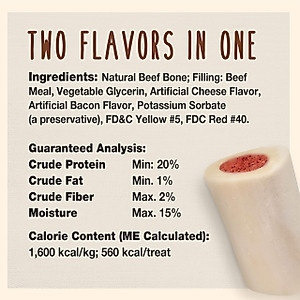 Cadet Double Stuffed Shin Bone - Highly Digestible, High Protein, Long-Lasting Dog Chew Bone for Aggressive Chewers, Supports Dental Health, - Bacon & Cheese Flavor, Small (1 Count)
