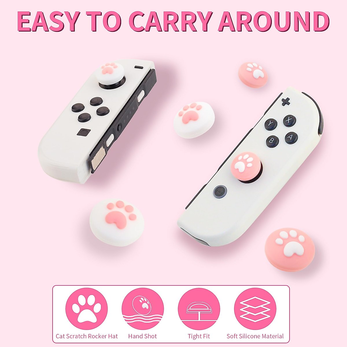 FUNDIARY Cute Bunny Carrying Case for Nintendo Switch and Switch OLED, Pink Portable Travel Case Built-in 10 Game Card Slots for Switch Console Joycon & Accessories with Shoulder Strap and 2 Thumb Cap