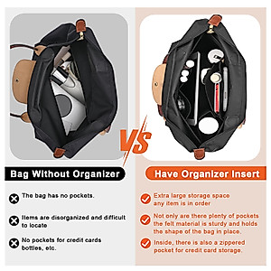 LOUKAYCCI Felt Purse Organizer Insert for Longchamp Le Pliage L Handbag Insert (Large, Black)