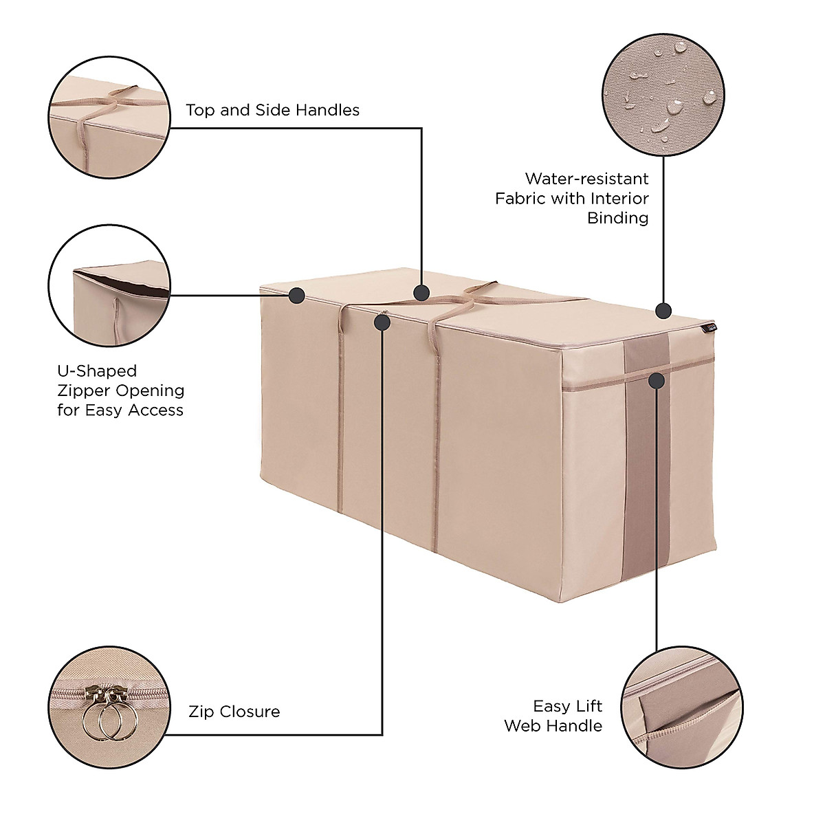 Modern Leisure Monterey Oversized Outdoor Patio Cushion and Cover Storage Bag - Weather-Resistant Fabric - Furniture Protection Perfect for Patio, Deck, and Porch - 60" L x 24" W x 28" H - Beige