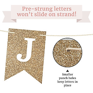 Pre-Strung Just Married Banner - NO DIY - Gold Glitter Wedding Party Banner - Pre-Strung Garland on 6 ft Strands - Gold Wedding Reception Party or Car Decorations & Decor. Did we Mention no DIY?