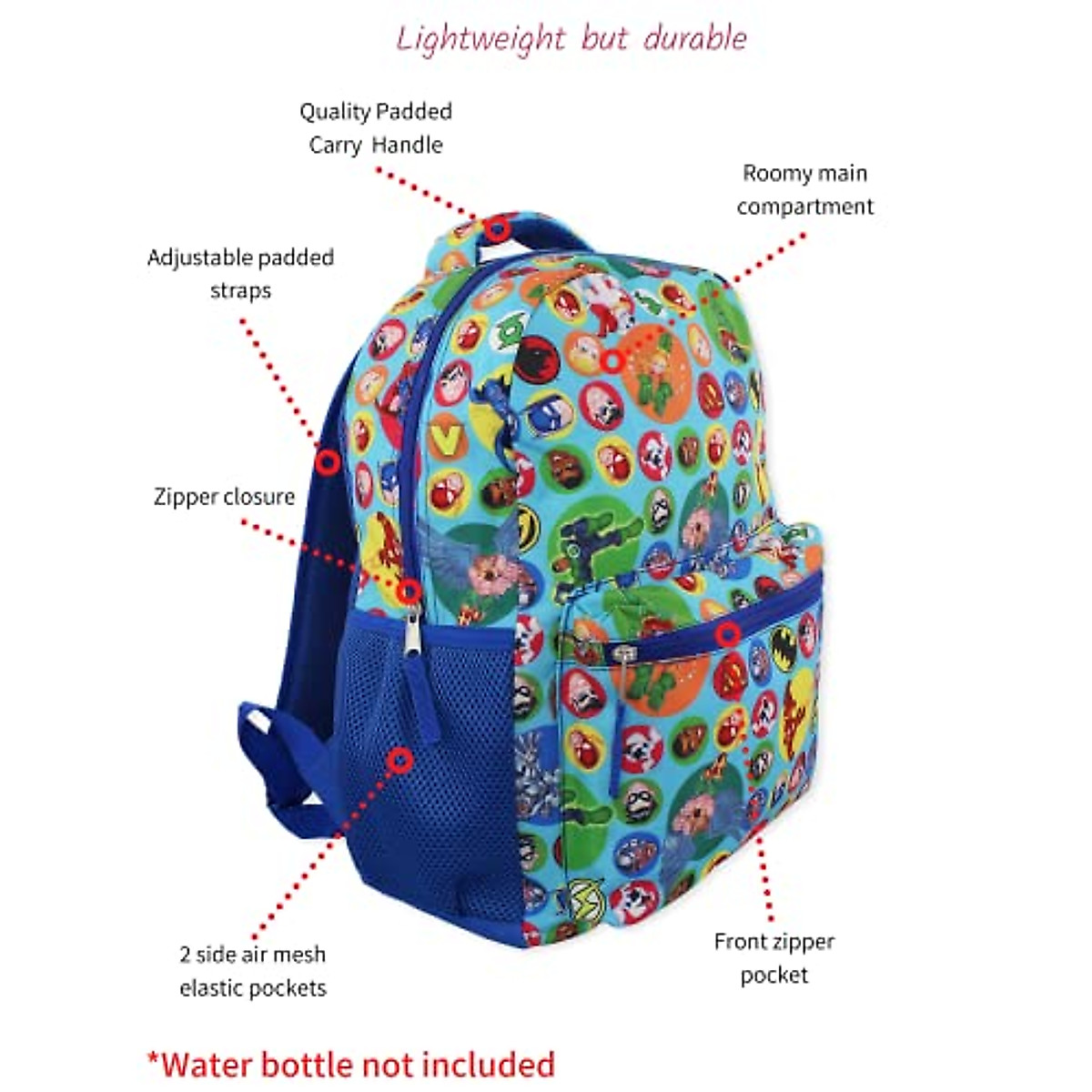 DC Super Friends Boys Girls 16" School Backpack (One Size, Blue)