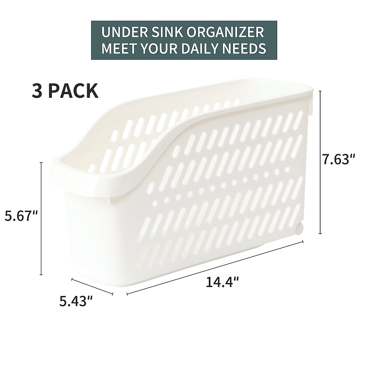 LUFOFOX 3 Pack Under Sink Organizer with Wheels Pull Out Kitchen Bathroom Cabinet Organizers and Storage Multi-purpose Plastic Organizer Baskets for Cleaning Supplies, Bottles