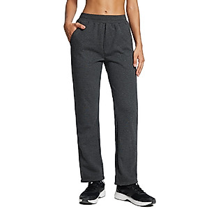 BALEAF Fleece Lined Pants Women Straight Leg Sweatpants Thermal Cotton Athletic Winter Trackpants Lounge with Pockets Dark Grey M