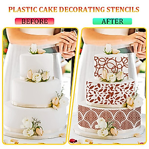 DI QIU REN 16PCS Cake Stencils Decorating Buttercream, 15X5.9 Inch Fondant Stencil for Cake Decoration Lace Cake Stencil & Template, Geometric Icing Stencil Cake Printing Mold Side Baking Mesh Stencil