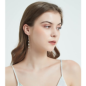 Threader Dangle Earring Long Chain Twist Curved Tassel Earring Star Butterfly Cubic Zirconia Gold Silver Drop Earring for Women Girl (Threader Earring-A)