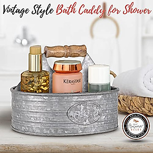 Autumn Alley Farmhouse Rustic Shower Caddy Basket for Bathroom - Toiletries Countertop Organizer, Decorative Bathroom Caddy, Galvanized Bathroom Accessories with Toilette Label, 8.25" x 6", Small