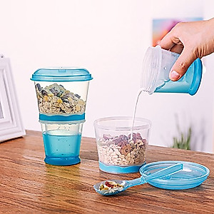 Cereal On the Go Cups Breakfast Drink Cups Portable Yogurt and Cereal To-Go Container Cup (Blue)