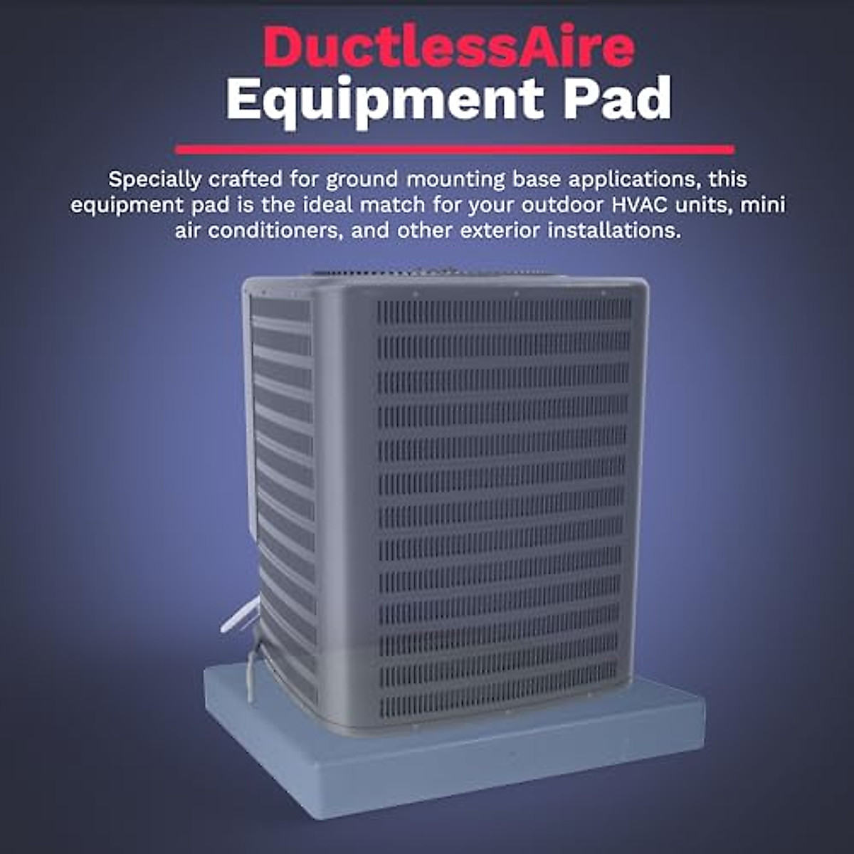 DuctlessAire Equipment Pad - Ductless Mini Split Air Conditioner Heat Pump Condenser Pads - Anti-Slip Outdoor Ground Mounting Base for HVAC Unit - Outdoor Condenser Unit Pad (32" W x 32" L x 3" H)
