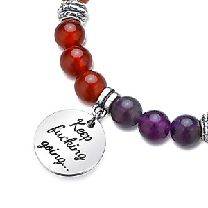 Top Plaza 7 Chakra Stone Bead Bracelets Yoga Reiki Healing Crystals Gemstone Beaded Bracelet Friendship Inspirational Message Charm Bracelet for Women Men - Keep Going