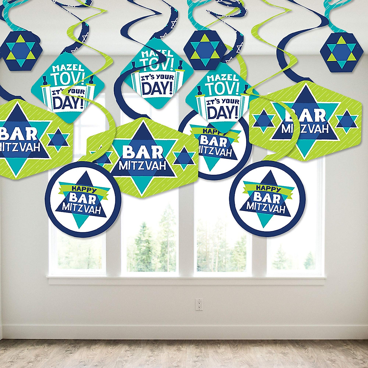 Big Dot of Happiness Blue Bar Mitzvah - Boy Party Hanging Decor - Party Decoration Swirls - Set of 40