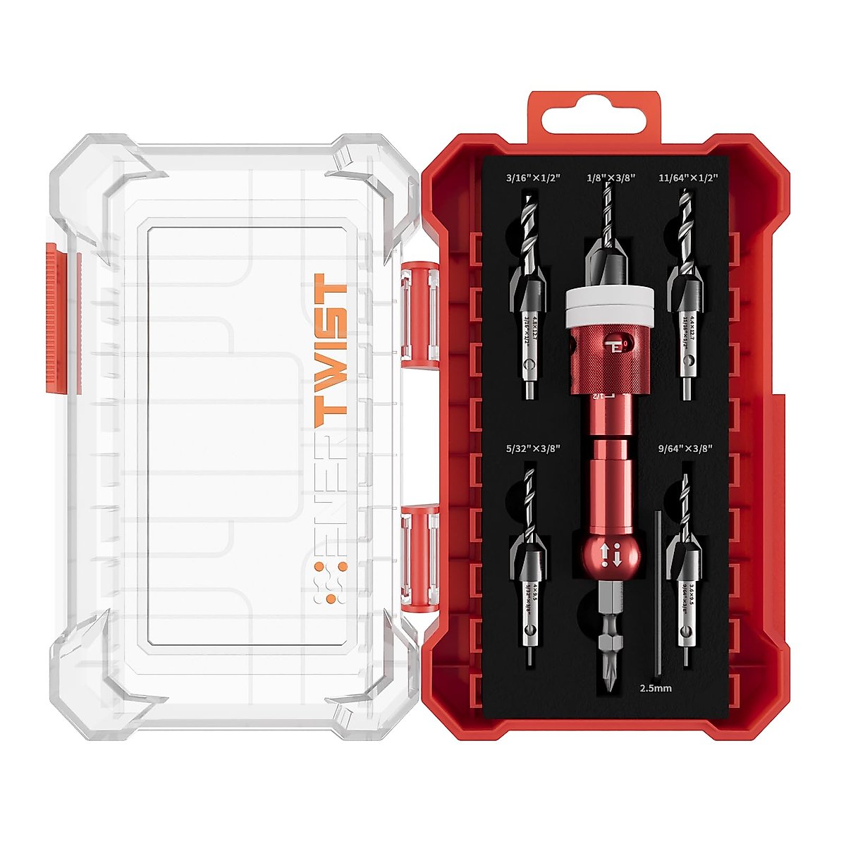 ENERTWIST Countersink Drill Bit Set with Adjustable Depth Stop, 5Pcs 82 Degree Carbide Tipped Countersink Bit with1/4 Quick Release Hex Shank for Woodworking, Carpentry, Pilot Screw Hole Set