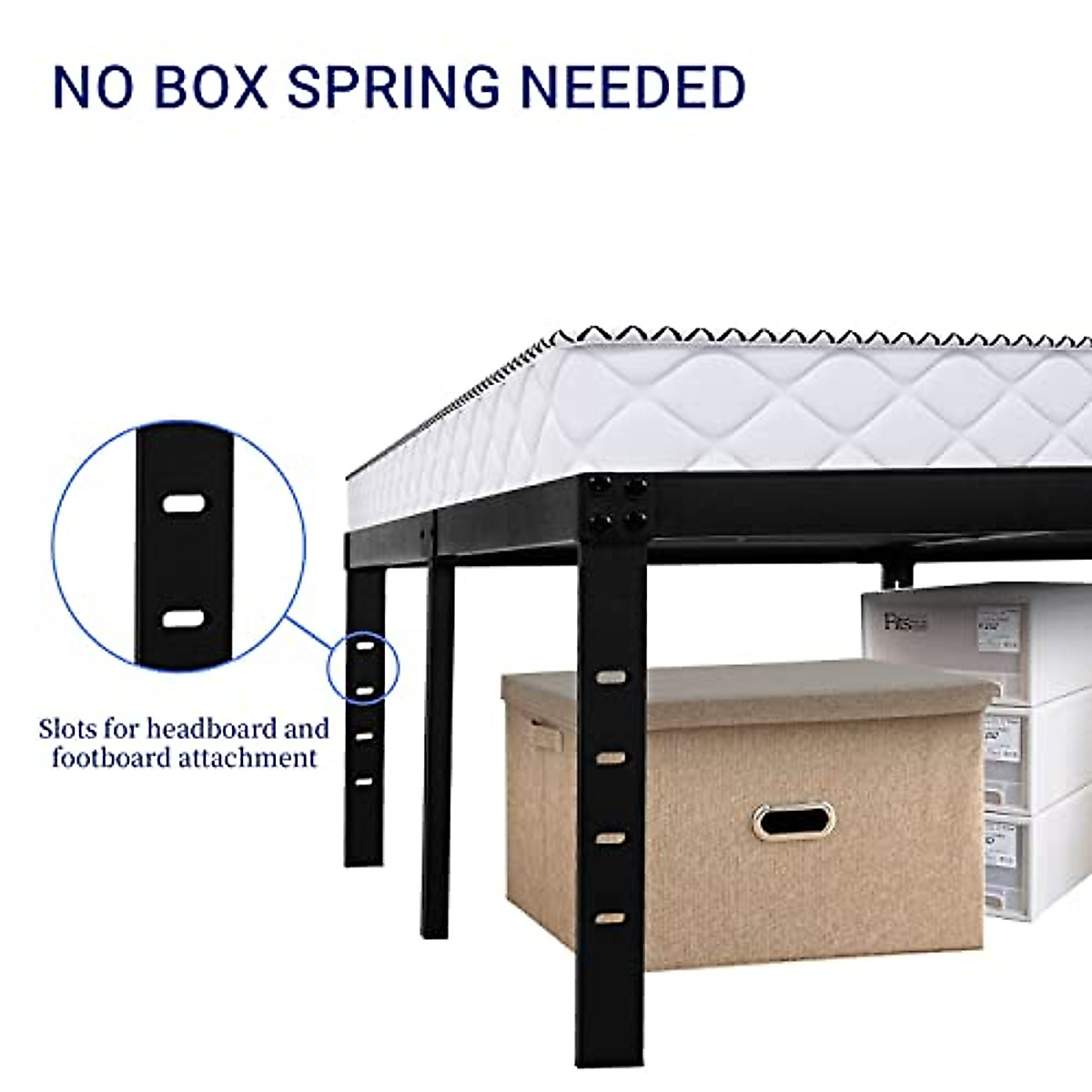 AMSEJOPS Heavy Duty California King Bed Frame, 16 Inches Tall Metal Platform Bedframe with Maximum Storage, No Box Spring Needed, Noise-Free, Easy Assembly, 3500lbs Steel Slat Support